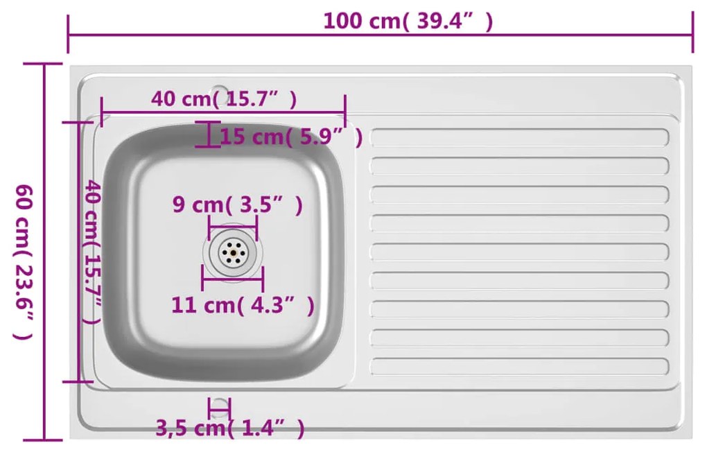 vidaXL Marketos Kuchyňský dřez s odtokem stříbrný 1000x600x155 mm nerezová ocel