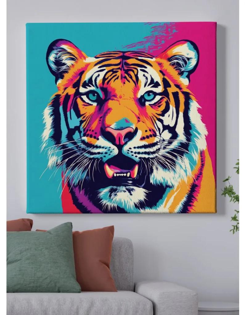Obraz na plátně - Barevný Tygr Pop Art FeelHappy.cz Velikost obrazu: 100 x 100 cm