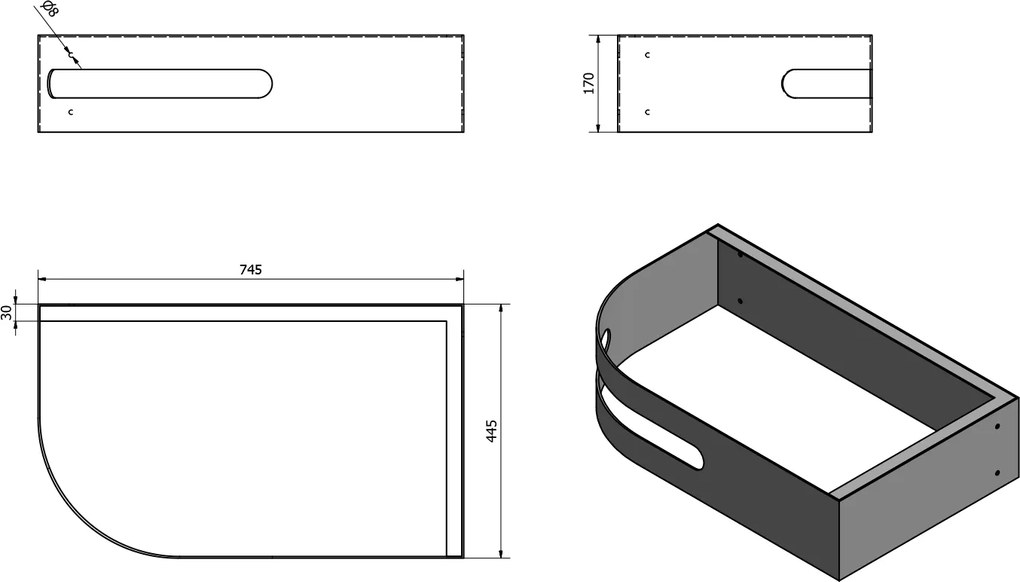 Sapho, PULSE konzola s držákem ručníků, pravá, černá mat, BM658-CP