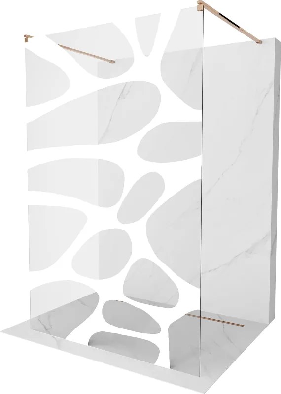 Mexen Kioto, průchozí sprchová zástěna 110 x 200 cm, 8mm sklo čiré/bílý vzor, 2x růžové zlato stabilizační rozpěra, 800-110-002-60-97