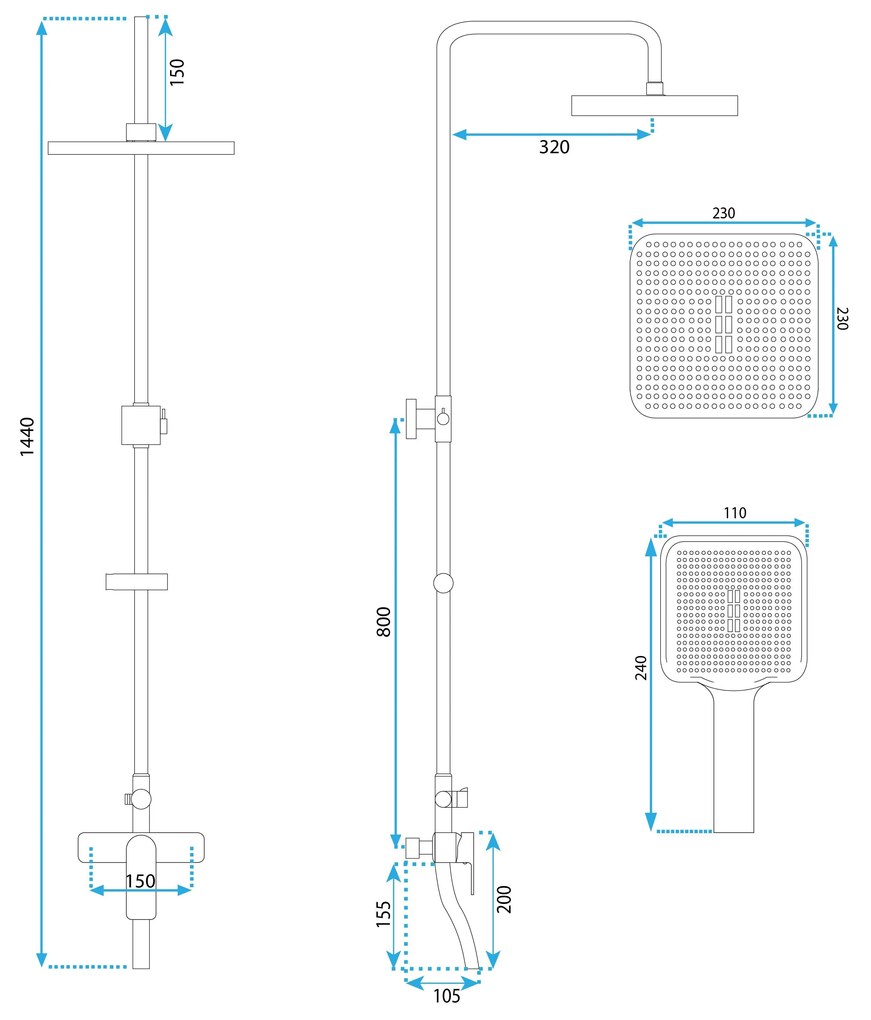 Sprchový komplet REA ARGUS kartáčovaná měď