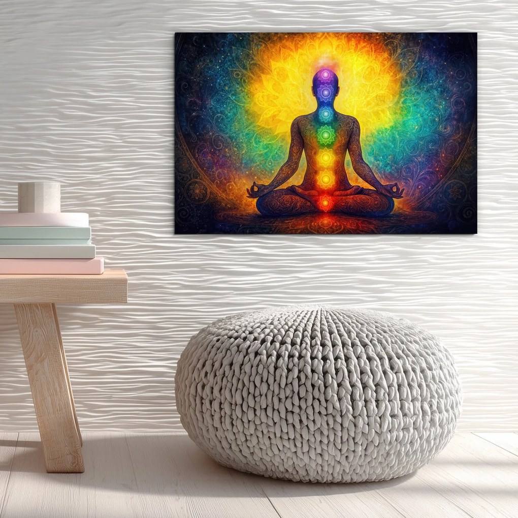 DUBLEZ | Dřevěný obraz meditace - Jóga a čakry