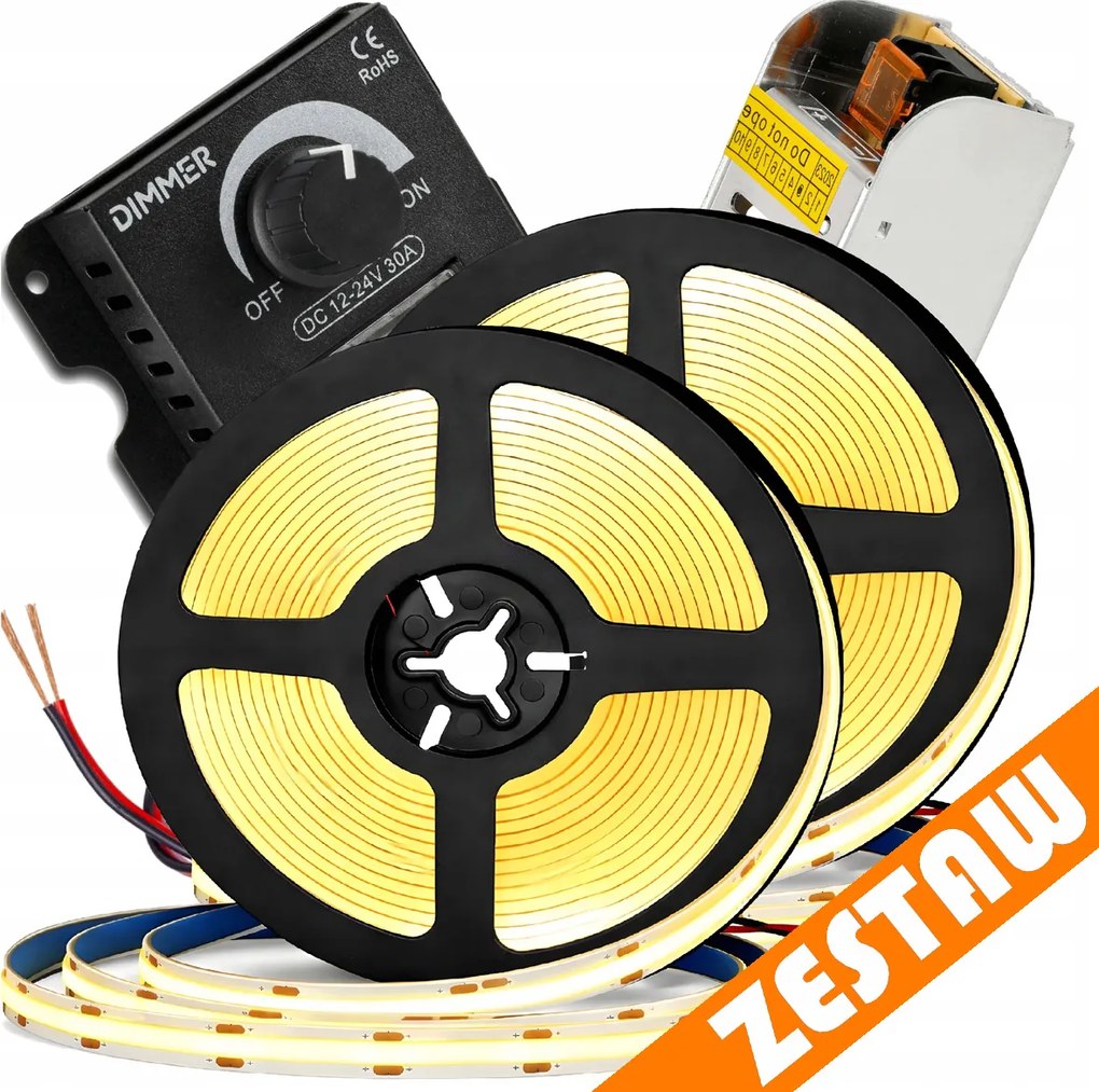 Sada LED neonových COB pásků 12V 10m 4000K 120W - zdroj + ovladač