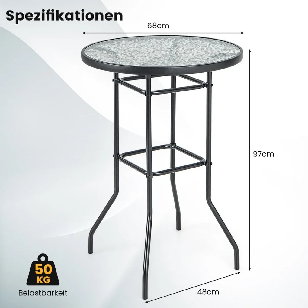 Costway High Garden Table Barový stůl Kulatý bistro s deskou stolu z tvrzeného