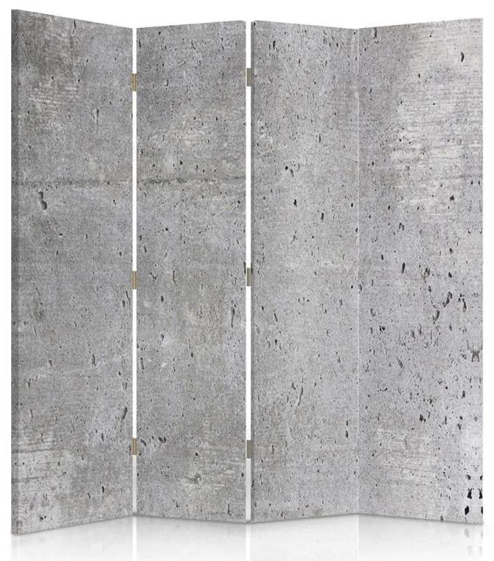 Ozdobný paraván Šedá betonová zeď - 145x170 cm, čtyřdílný, klasický paraván