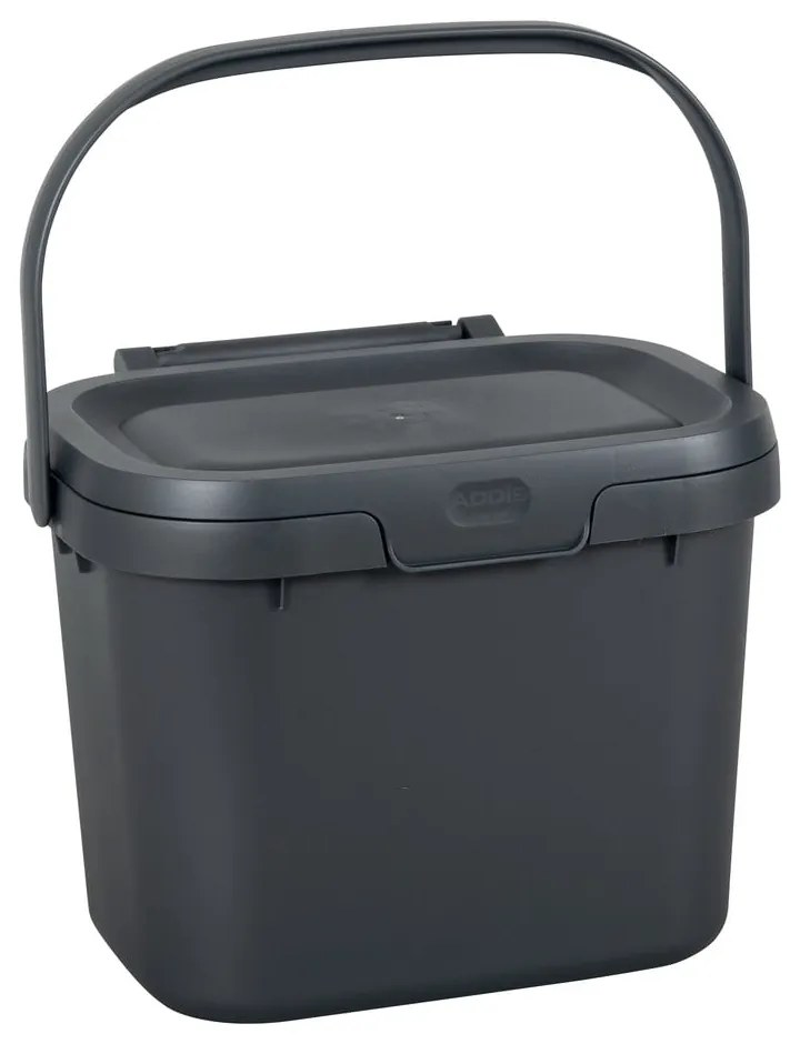 Tmavě šedý víceúčelový plastový kuchyňský kbelík s víkem Addis, 24,5 x 18,5 x 19 cm