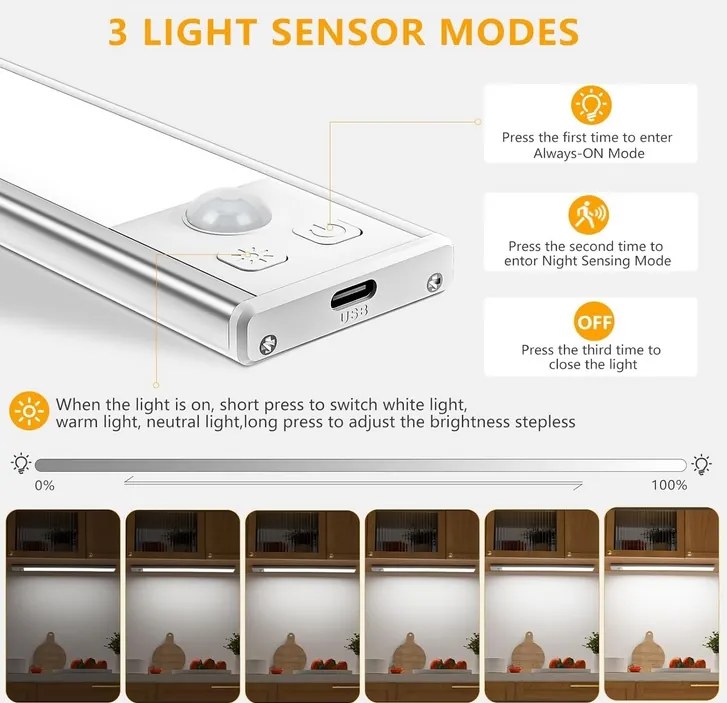 OUILA Kuchyňské LED osvětlení se senzorem pohybu ZQ-HW20 - 2 kusy