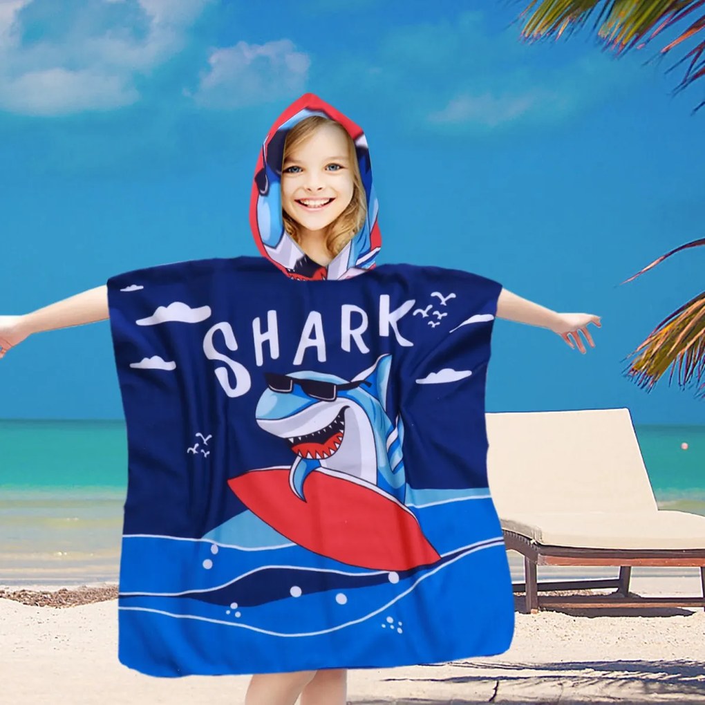 Dětské pončo SHARK modré Rozměr: 60 x 120 cm