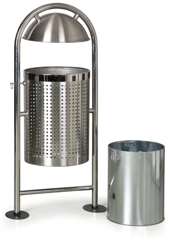 Venkovní nerezový odpadkový koš, 27 l, 460 x 320 x 1150 mm