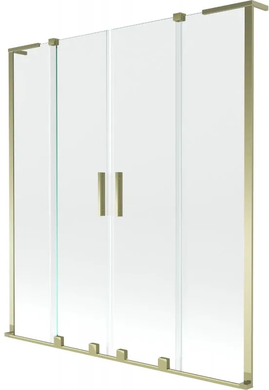 Mexen Velar L Duo, 2-křídlová posuvná vanová zástěna 140 x 150 cm, 8mm čiré sklo, zlatá lesklá, 896-140-003-02-50