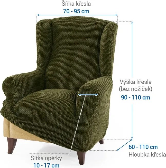 Super strečové potahy NIAGARA zelená křeslo ušák (š. 70 - 95 cm)