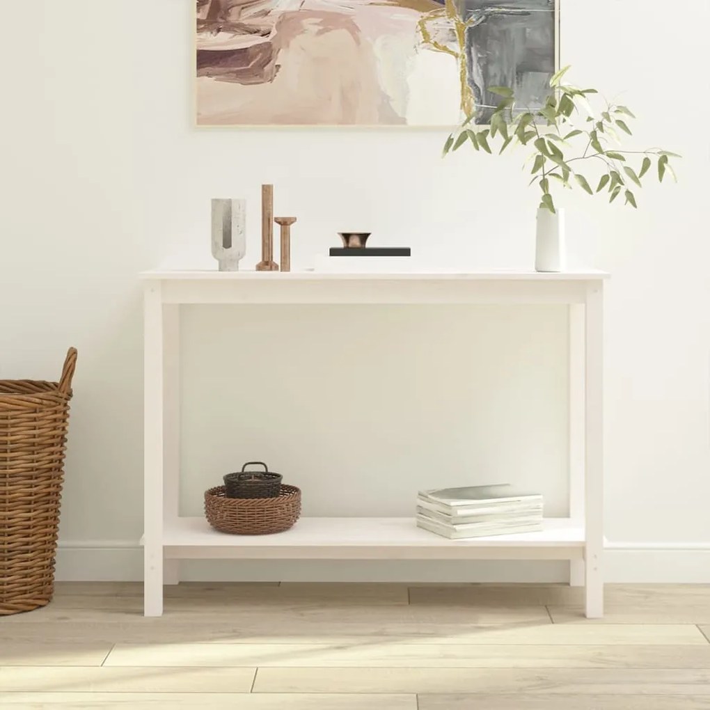 Konzolový stolek bílý 110x40x80 cm masivní borové dřevo,  822283