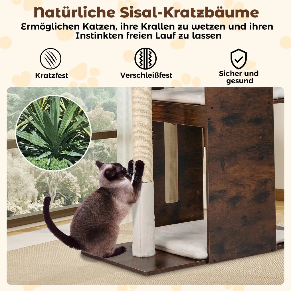 Costway 120 cm vysoké dřevěné škrabadlo pro kočky se sisalovými škrabadly
