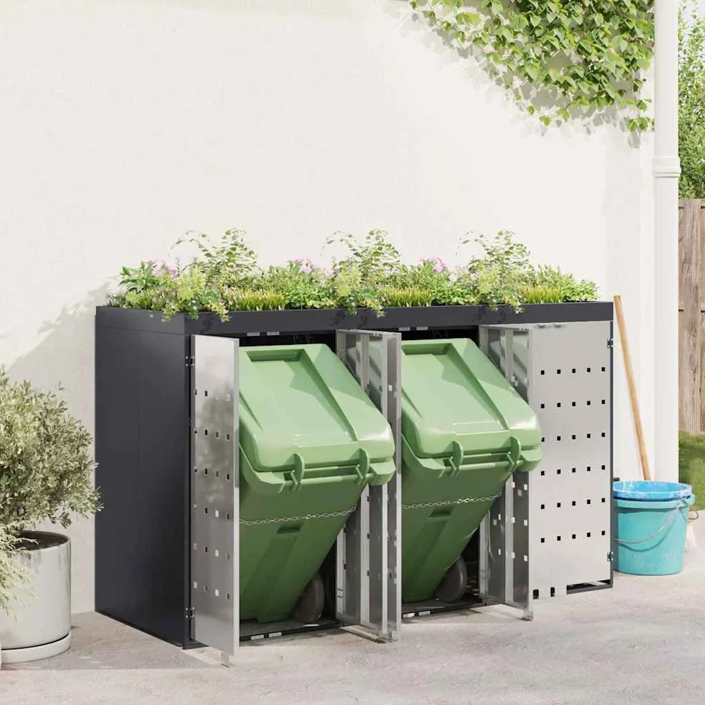 Úložný box na 3 popelnice Nerezová ocel Antracit 3394784
