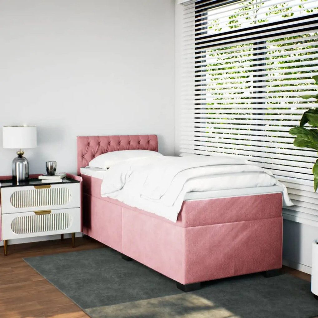 Box spring postel s matrací růžová 90x200 cm samet 3288521