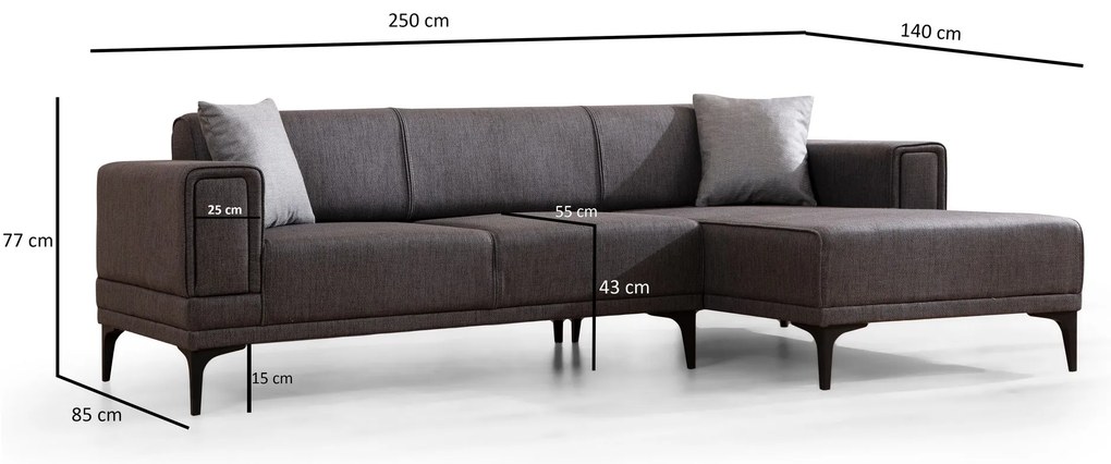 Hanah Home Rohová pohovka HORIZON tmavě šedá pravá