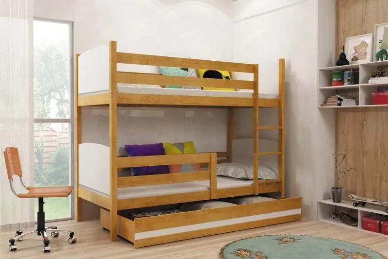Dětská patrová postel TAMI se šuplíkem 190 cm - barva olše