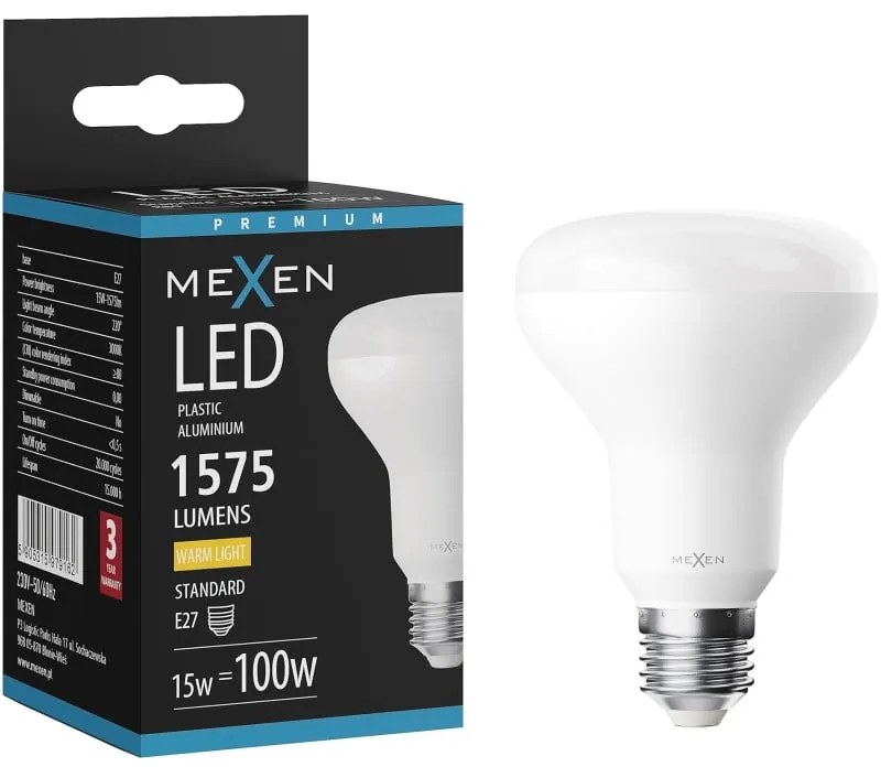 Mexen Nova, LED žárovka E27, R80, 15W, Teplá - 3000K, 1575 lm - L105-E27-1530-01