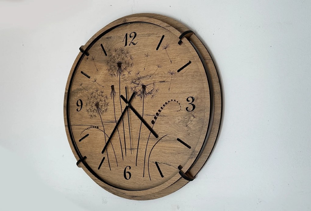 Li-Go "Pampeliška" Dřevěné hodiny 32/50 cm Provedení rámu, povrchu: dub světlý, rozměr obrazu: 32 cm