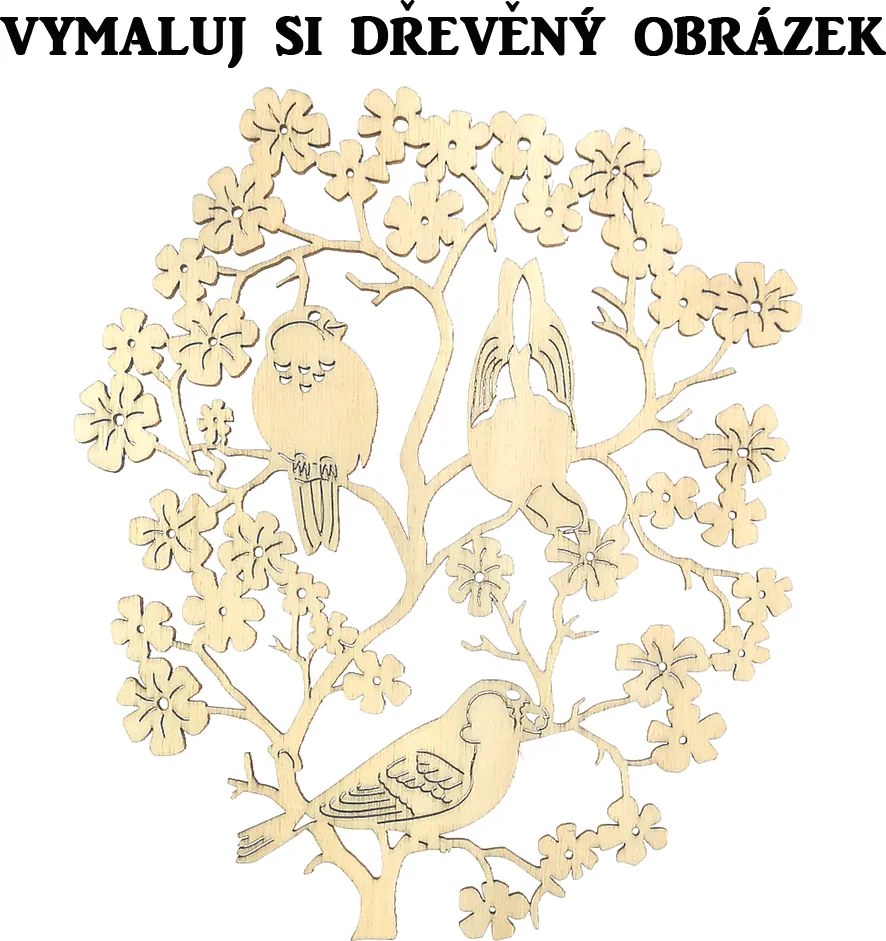 AMADEA Dřevěný obrázek k vymalování květina s ptáčky 22 cm