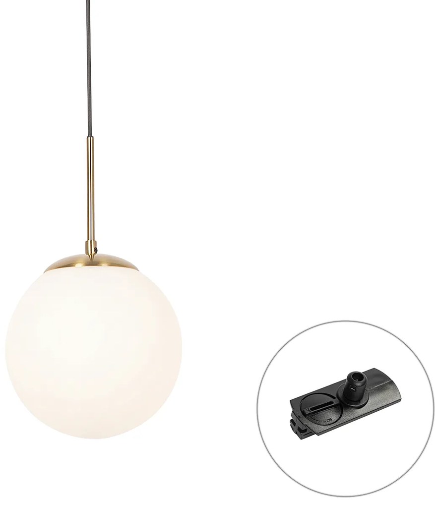 Art Deco závěsná lampa zlatá s opálovým sklem vč. černého 1-fázového kolejnicového adaptéru - Iconic Flore