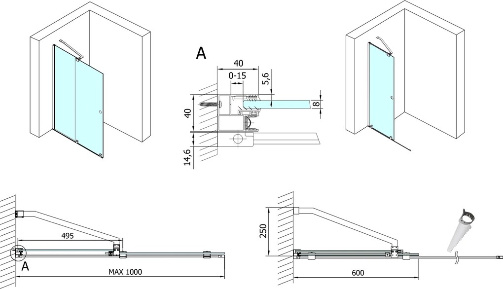 Polysan Polysan, MODULAR SHOWER zástěna s pojezdy 1000 mm, černá, MS5-100B