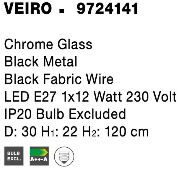 Nova Luce Závěsné svítidlo VEIRO chromové sklo, 30cm