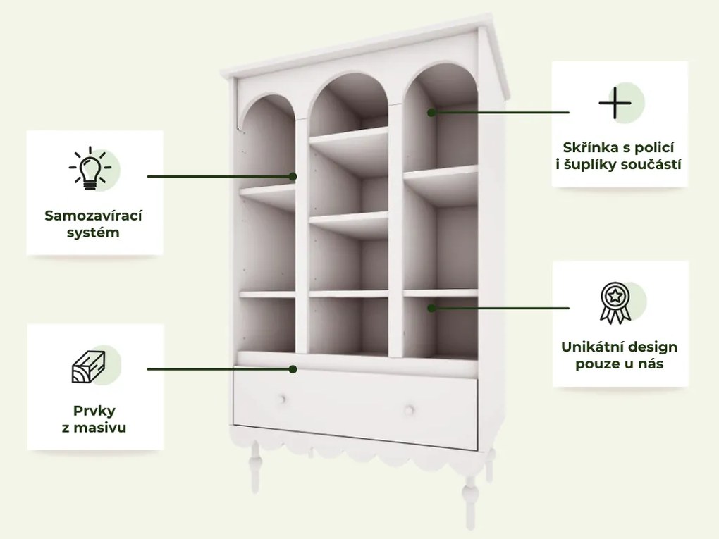 Dětský úložný regál s policemi a šuplíkem BABUSHKA bílý