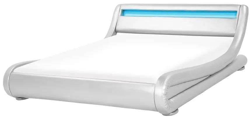 Vodní postel LED stříbrná 160 x 200 cm ekologická kůže AVIGNON