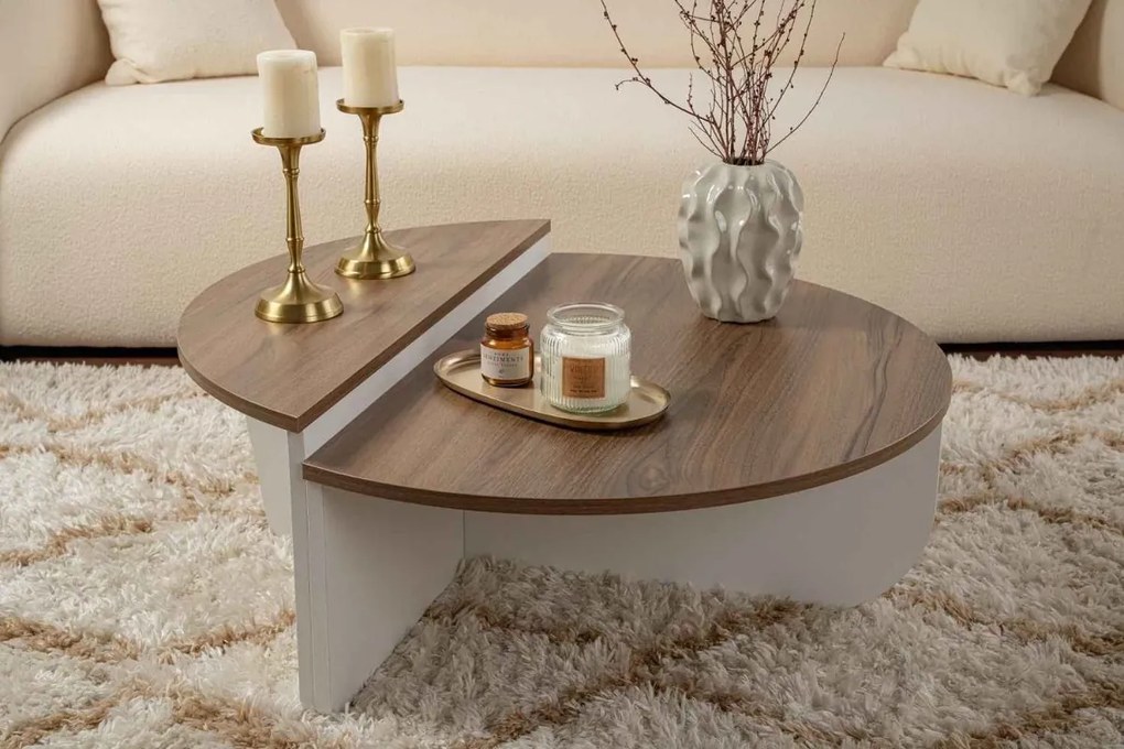 Designový konferenční stolek Baltenis 90 cm vzor ořech / bílý