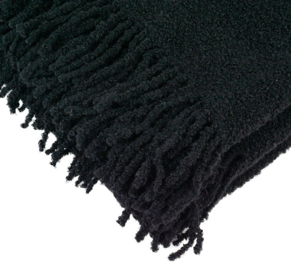 Kampol Bukle deka z merino vlny 140x200 černá s třásněmi