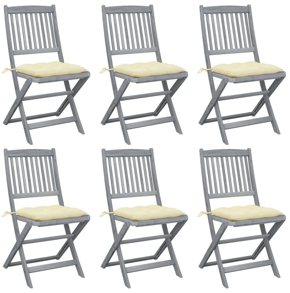 Skládací zahradní židle s poduškami 6 ks masivní akáciové dřevo,  3065451