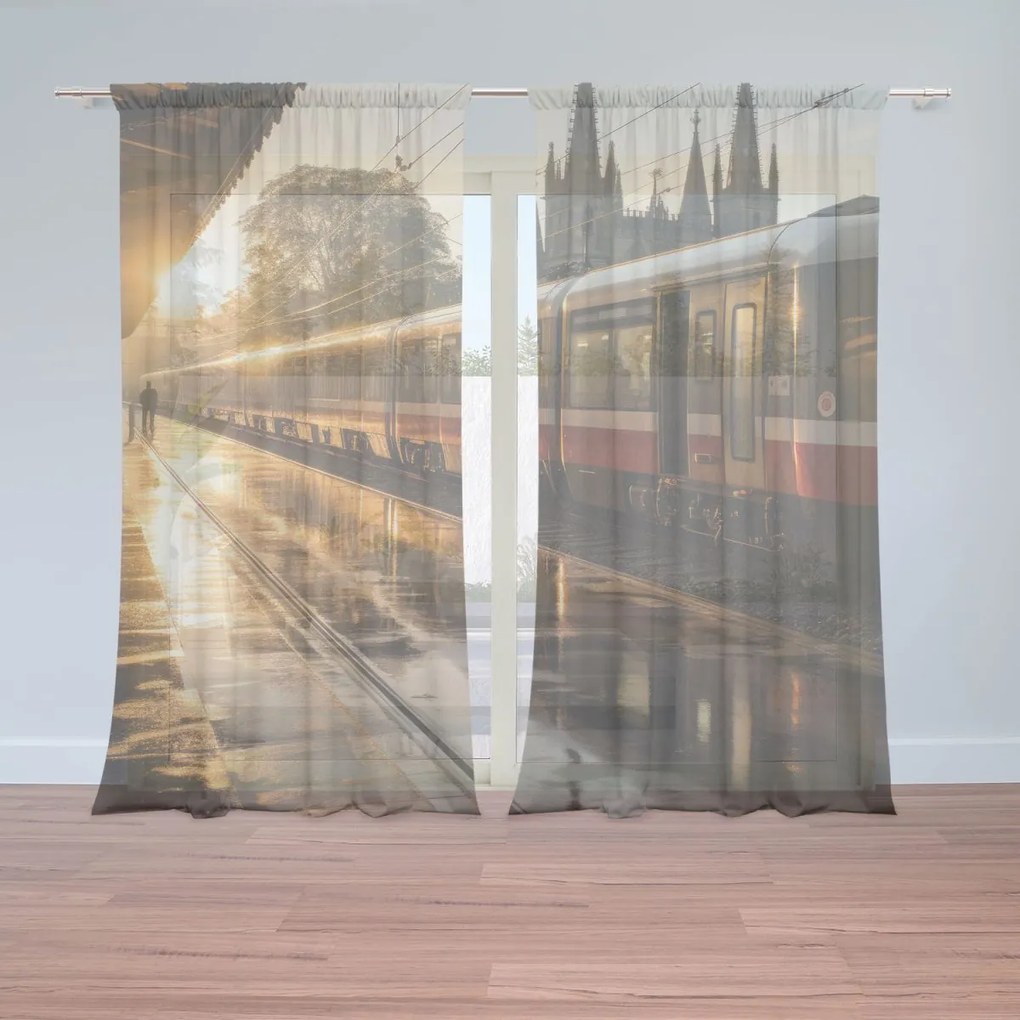 Sablio Záclony Vlak na nádraží při východu slunce: 2ks 150x250cm