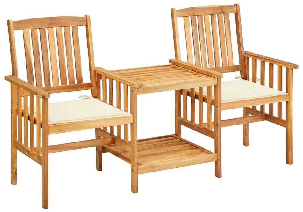 Zahradní židle s čajovým stolkem a poduškami 2ks akáciové dřevo,  3061277
