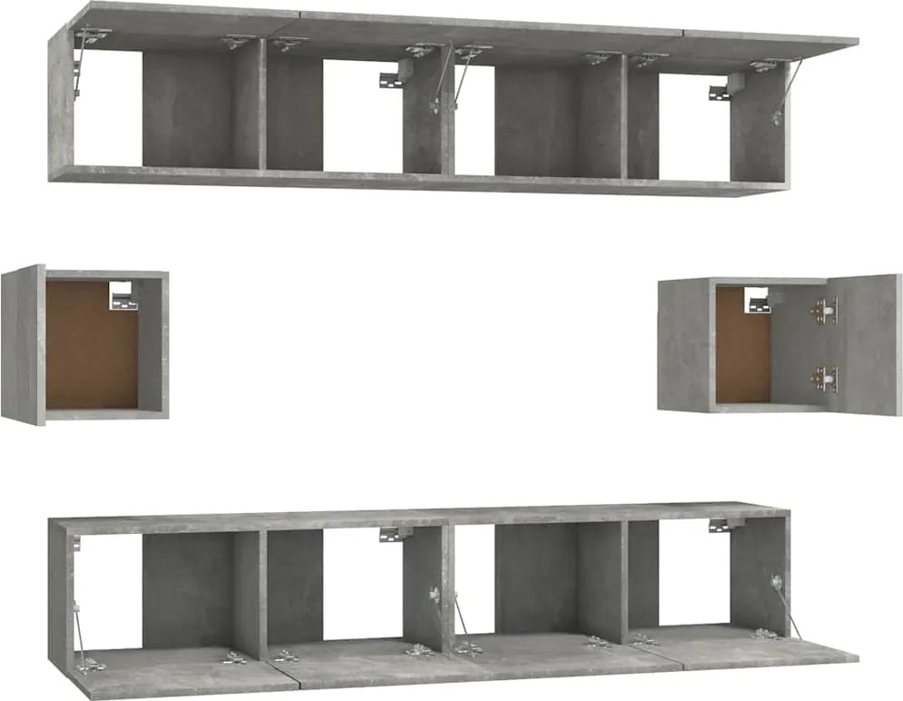 6dílný set TV skříněk betonově šedý kompozitní dřevo 3114361
