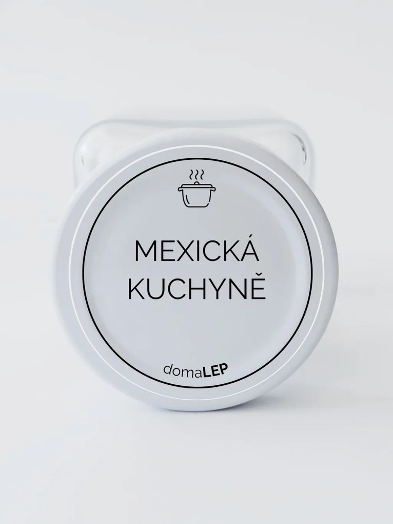 Samolepka na kořenky MEXICKÁ KUCHYNĚ průhledná 5 cm základní písmo