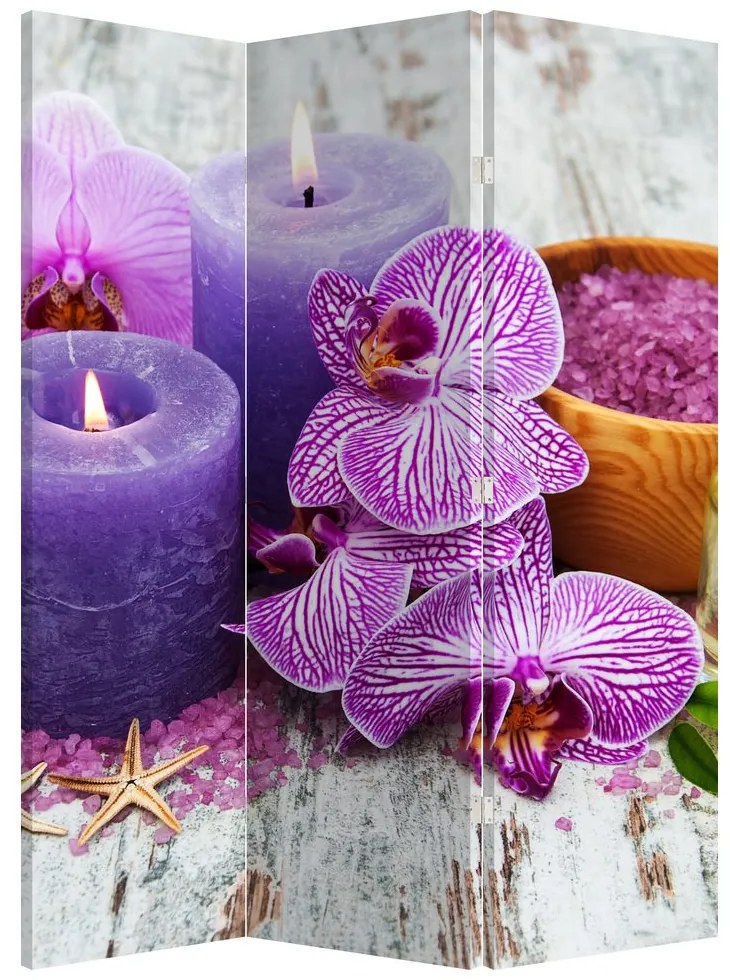 Paraván - Orchideje a svíčky (126x170 cm)