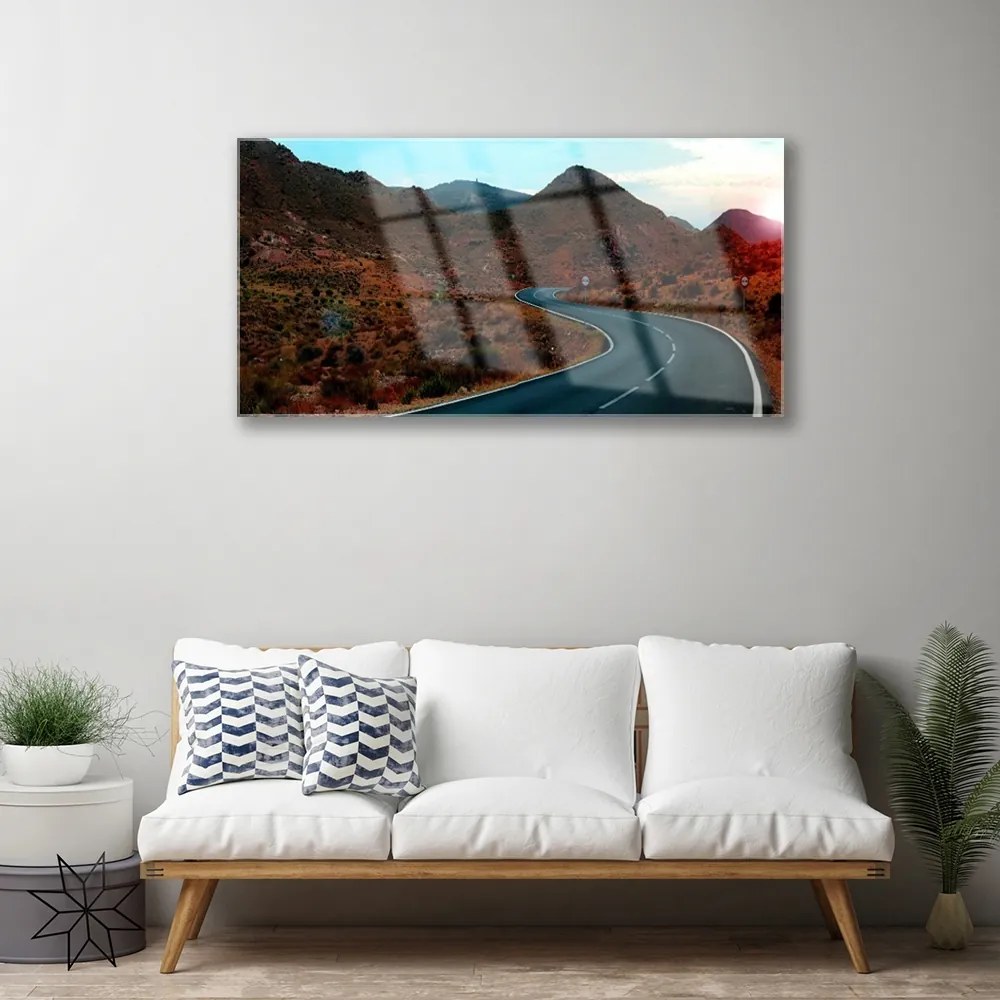 Obraz na skle Cesta Hory Poušť 140x70 cm