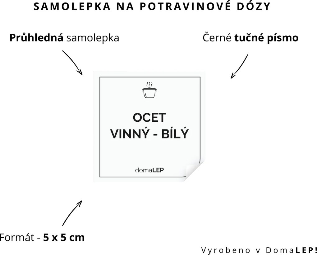 OCET VINNÝ BÍLÝ - omyvatelná samolepka na dózu, výběr rozměrů Ø 5 cm / 5 x 5 cm / 6 x 8 cm | DomaLEP tvar: KOLEČKO, barva: PRŮHLEDNÁ - ČERNÉ písmo, velikost: Ø 5 cm - tučné písmo