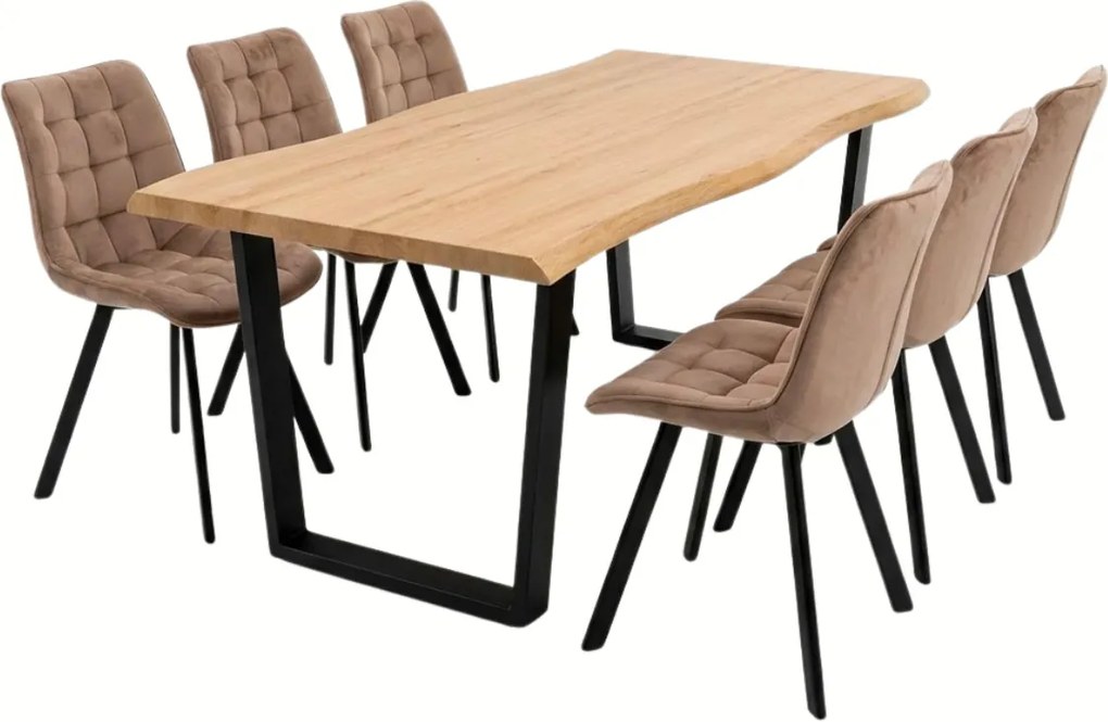 Vikio Jídelní set pro 6 osob 180x90 cm dub noha U béžová židle VJS158-6BE-S
