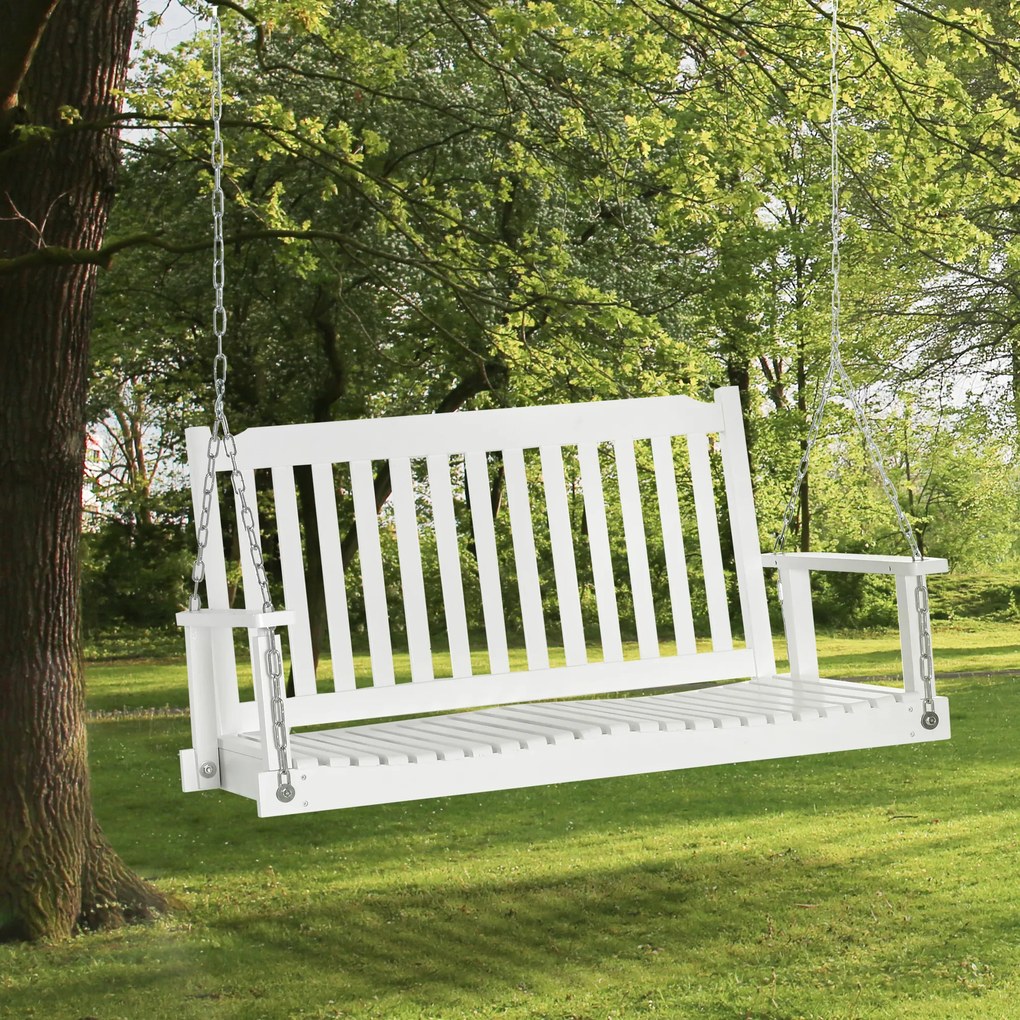 Zahradní houpačka Outsunny Houpací lavice pro 2 osoby z masivního dřeva, ideální na terasu a zahradu, bílá, 117x69x60cm | Aosom.de