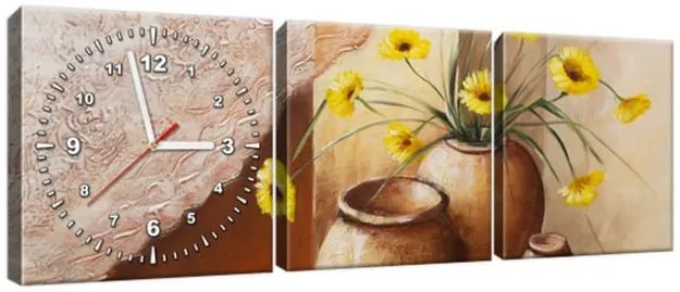 Obraz s hodinami Žluté květy ve váze 90x30cm ZP1777A_3A