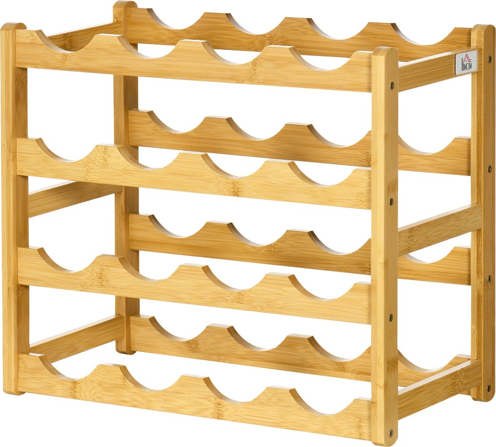 HOMCOM Bambusový stojan na víno na 16 lahví 43x23,5x38cm, stylový design z přírodního dřeva do kuchyně a obývacího pokoje