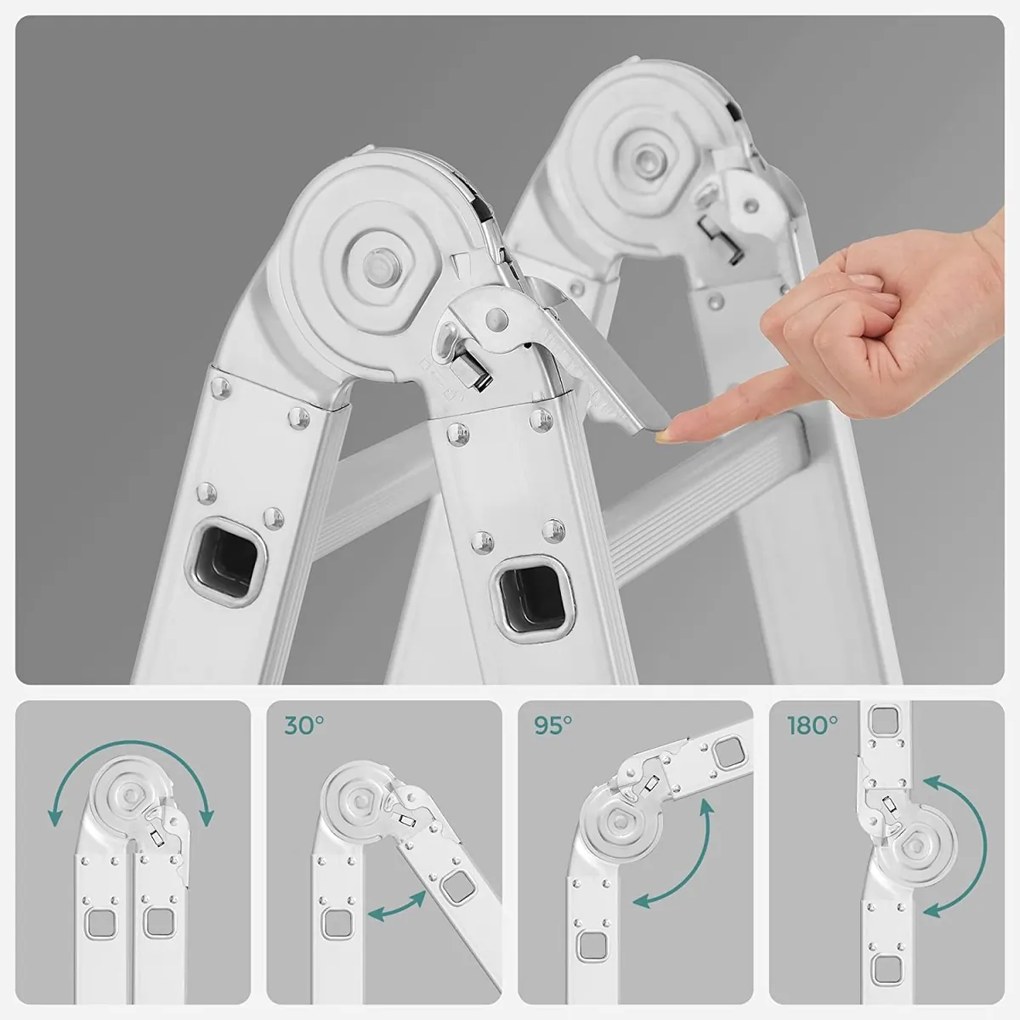 Hliníkový žebřík se 2 kovovými deskami Rino stříbrný