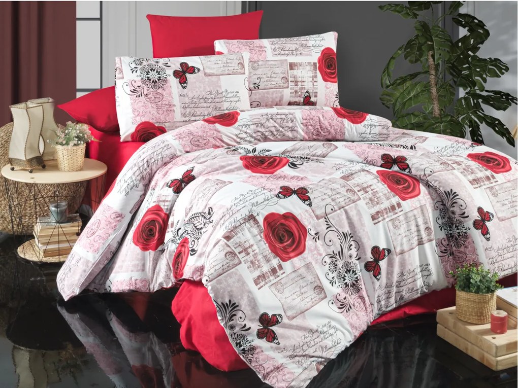 Povlečení bavlna 140x200, 70x90cm Red roses Zapínání: zipový uzávěr