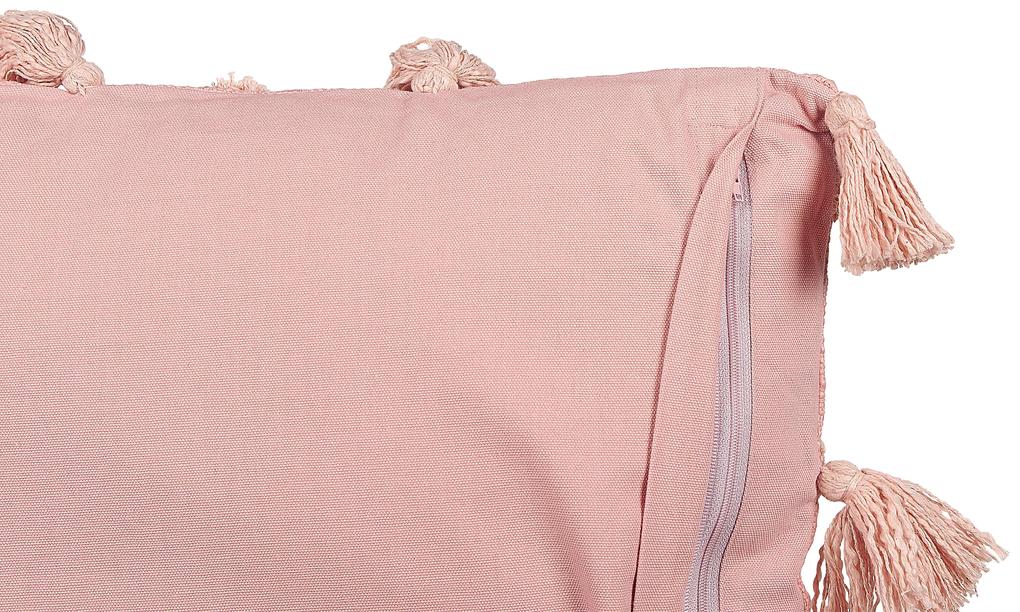 Tkaný bavlněný polštář se střapci 45 x 45 cm růžový TORENIA Beliani