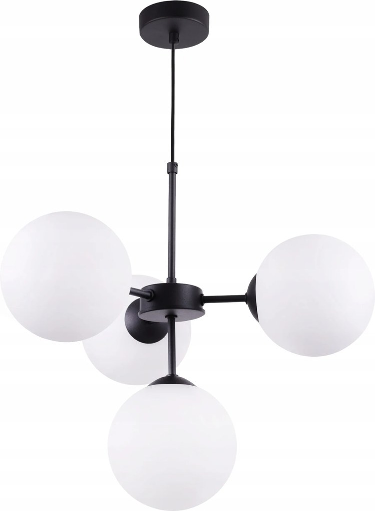 Závěsná Stropní Lampa, Černý Skleněný Lustr, Bílé Koule, Loft Glamour