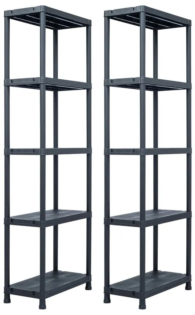 Skladové regály 2 ks černé 125 kg 60 x 30 x 180 cm plastové 276257