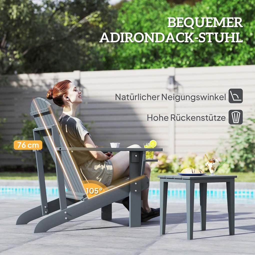 Zahradní židle Outsunny Adirondack s držákem na nápoje, zahradní lehátko z masivního dřeva, tmavě šedá, 97x72,5x93 cm, ideální na balkon a terasu | A…