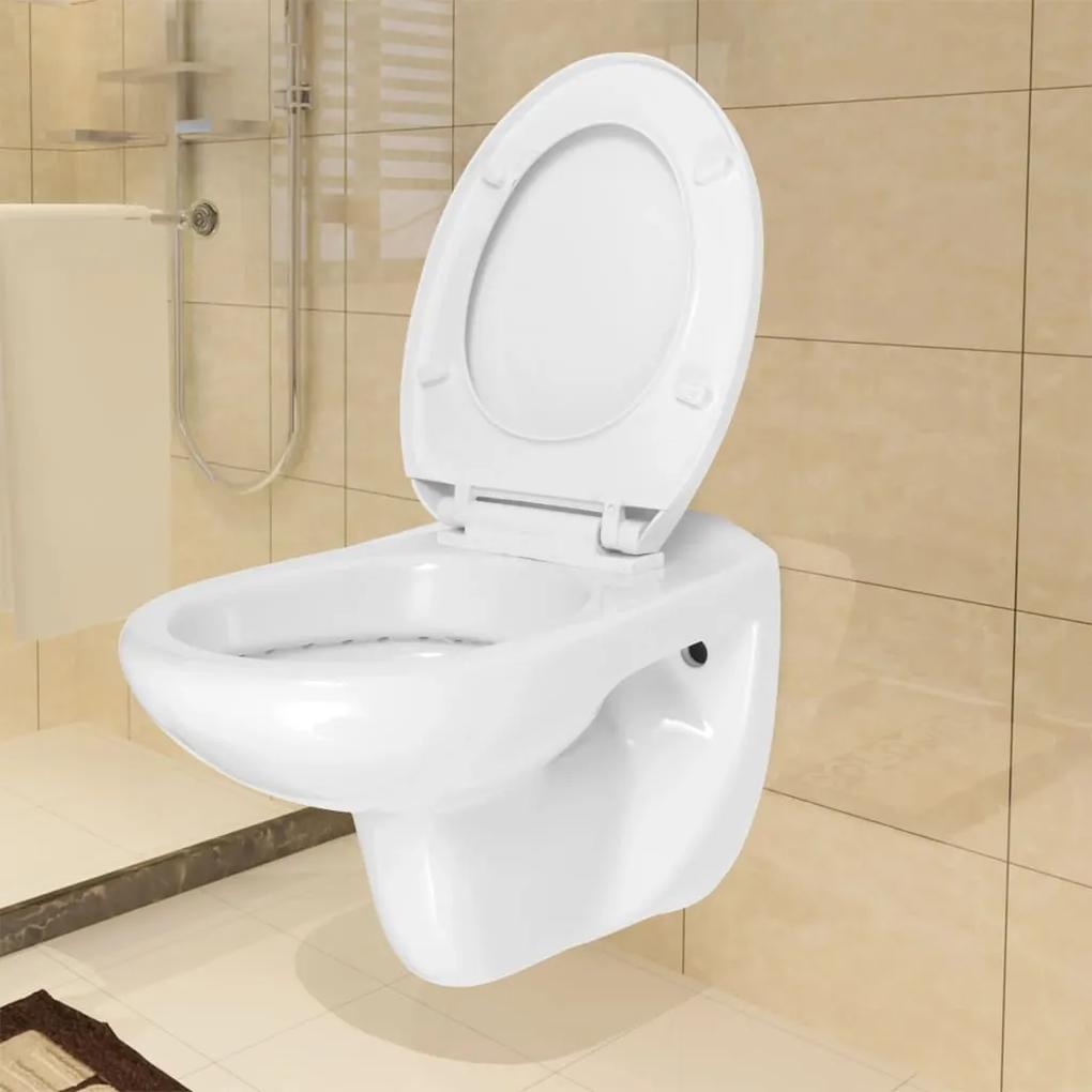 142609 vidaXL Závěsné WC s prkénkem s funkcí pomalého sklápění keramika bílá